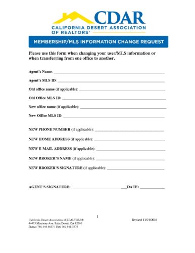 2020 CDAR Membership MLS Information Change - California Desert ...